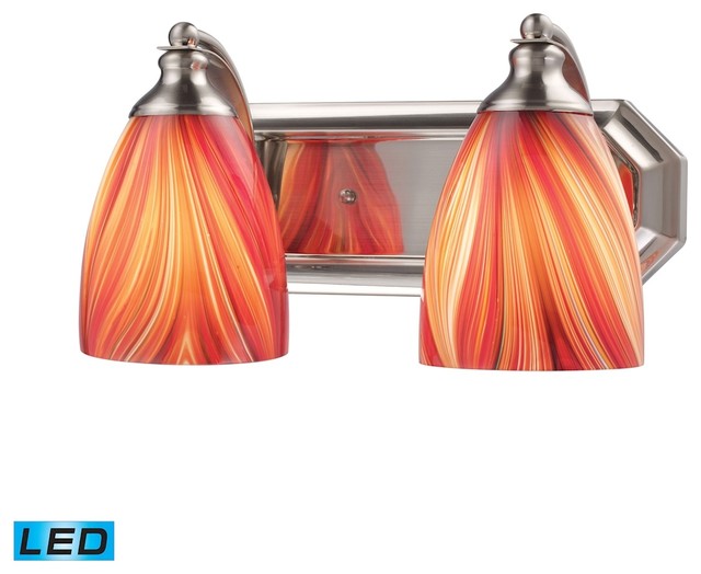 2 Light Vanity, Satin Nickel and Multi Glass, LED - Contemporary ...