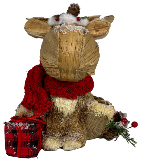 Christmas Straw Reindeer Moose Figurine Statue Decor - Farmhouse ...