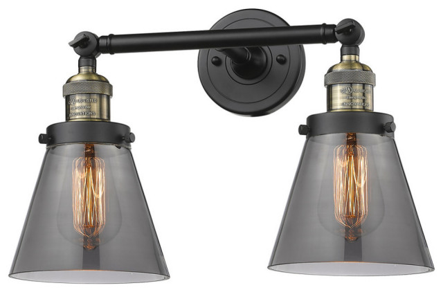 Innovations Small Cone 2-Light Dimmable LED Bathroom Fixture, Antique ...
