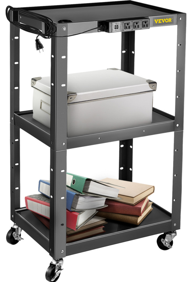 VEVOR Steel AV Cart Media Cart With Cord Management 24-42" Height ...
