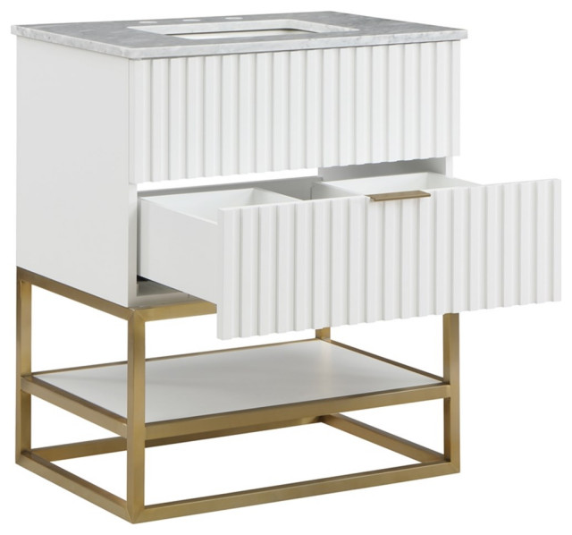 Maklaine Modern / Contemporary Rich White Finish Bathroom Vanity ...