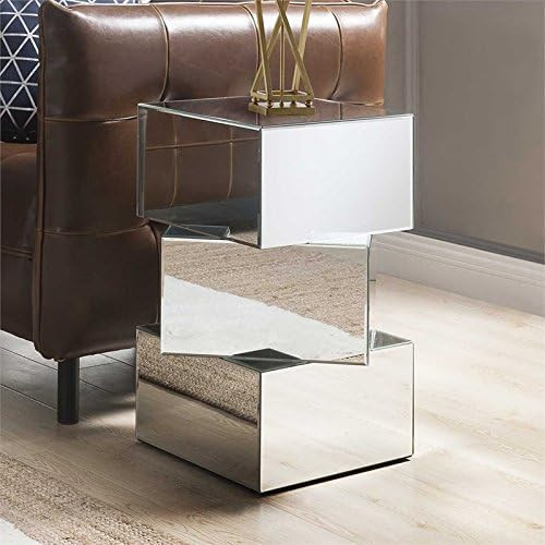 Glam Side Table, Mirrored Design With Stackable Square Shaped Accents ...