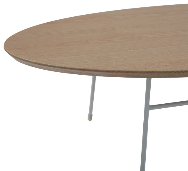 LeisureMod Rossmore Oval Coffee Table With White Steel Frame ...
