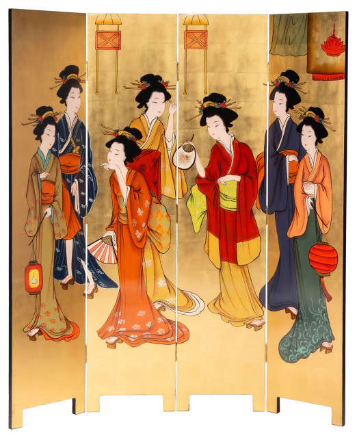 6' Tall Gold Lacquer Room, Geisha - Asian - Screens And Room Dividers ...