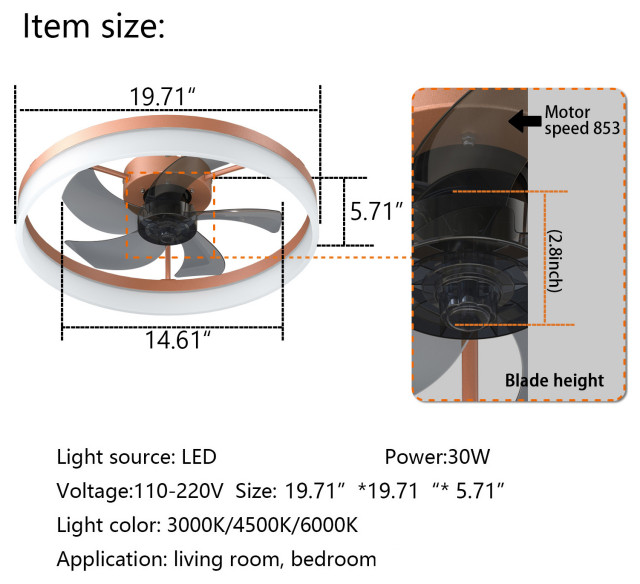 Rose Gold Ceiling Fans With Lights Dimmable LED - Contemporary ...
