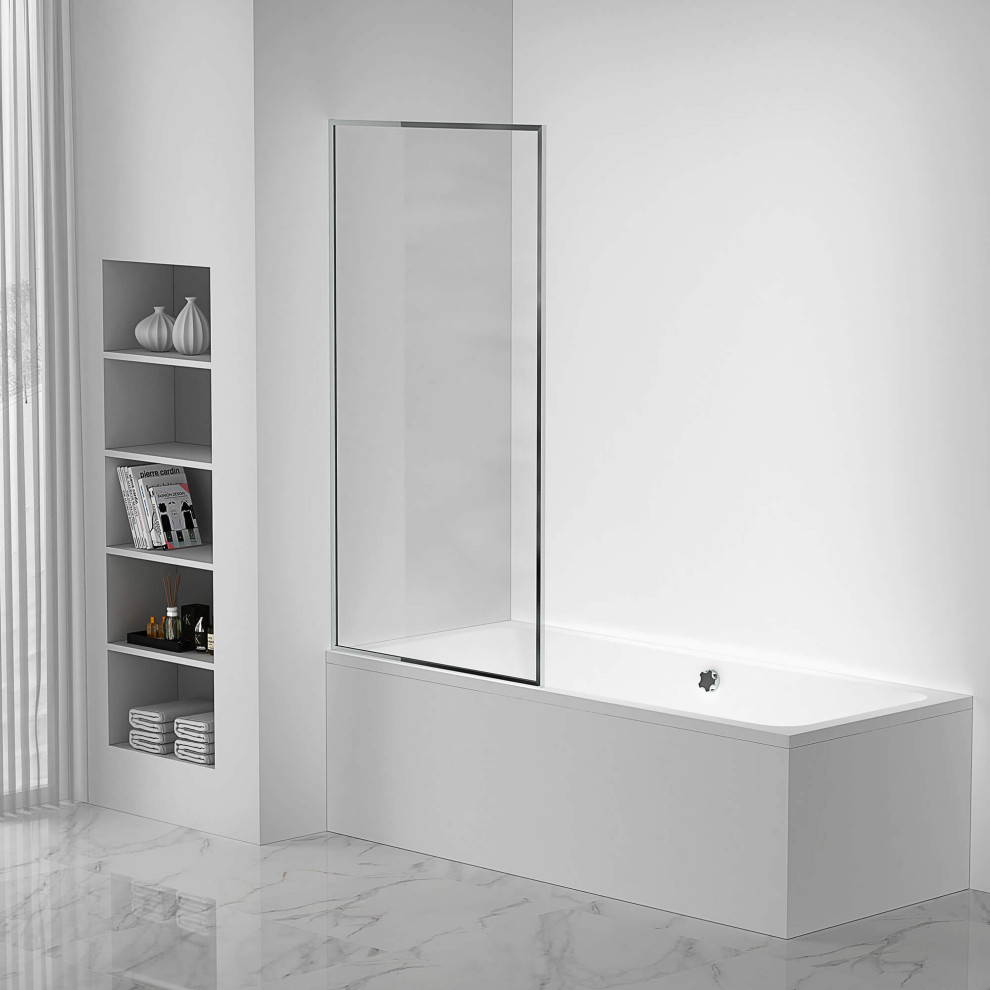Full Frame Fixed Tub Shower Glass Panel - Clear Tempered Glass Bathroom ...