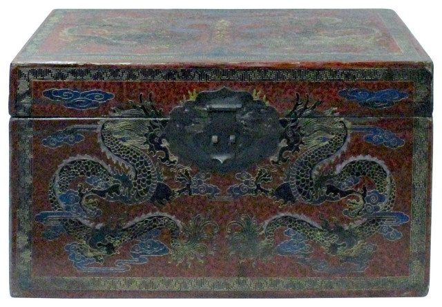Chinese Distressed Red Dragons Graphic Rectangular Shape Box Hws714 ...
