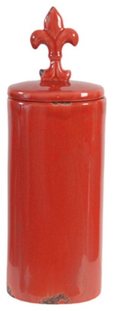 Rustically Charmed Ceramic Lidded Jar ,Red - Mediterranean - Decorative ...