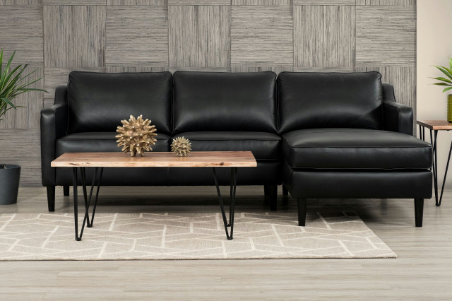 Birchcliffe Leather Right Facing Sectional, Charcoal - Midcentury ...