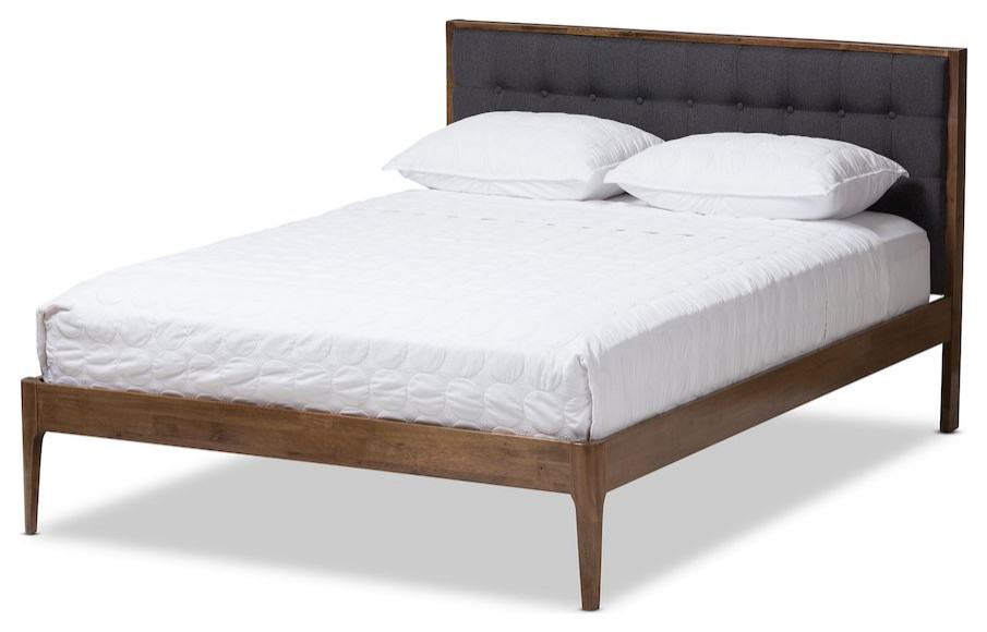 Jupiter Grey Button-Tufted Queen Size Platform Bed - Midcentury - Platform Beds - by BisonOffice ...