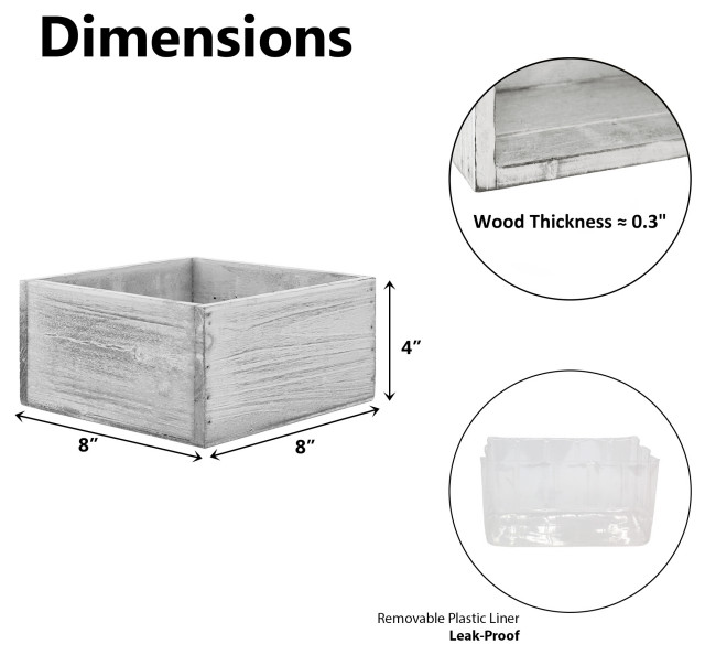 Natural Wood Square Planter Box w/ Removable Plastic Liner 8"x8"x4" Set ...