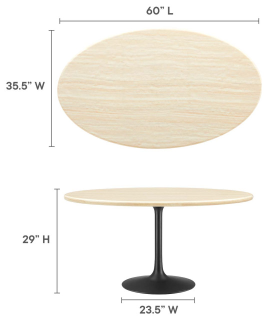 Lippa 60" Oval Artificial Travertine Dining Table, Black Travertine ...