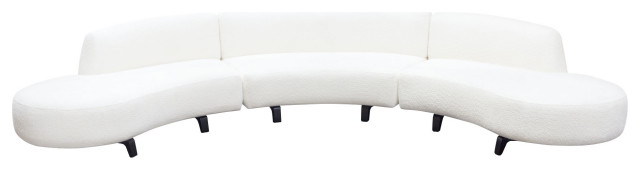 3 Piece Modular Curved Armless Sofa, 2 Chaises, Faux White Shearling ...