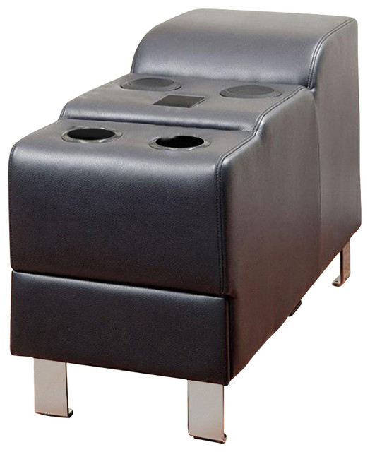 Benzara BM123502 Kemina Black Bonded Leather Match Speaker Console ...