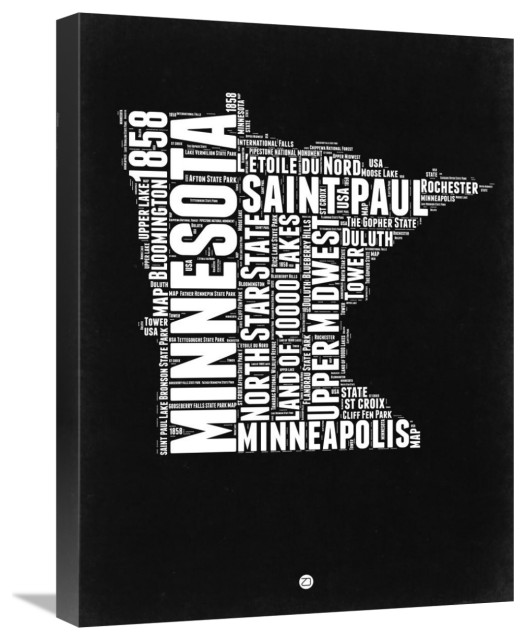 "Minnesota Black and White Map" Fine Art Print, 18" x 24" - Modern ...