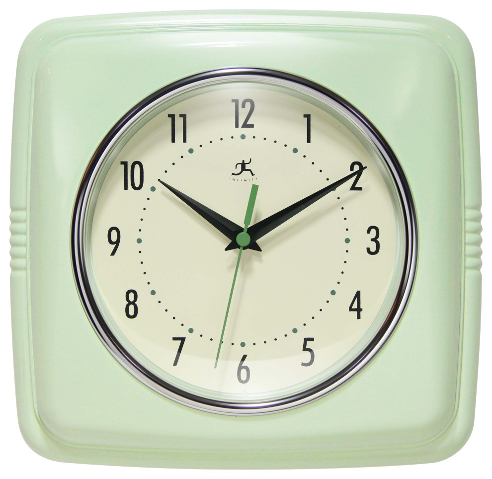 Square Retro 9.25 in Light Green Wall Clock - Contemporary - Wall ...