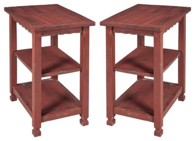 Home Square 2-Shelf End Table in Red Antique Finish - Set of 2 ...