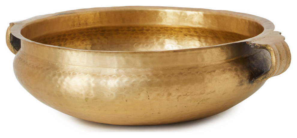 Gold Brass Hammered Metal Decorative Bowl, 4.25"x12.75" - Traditional ...
