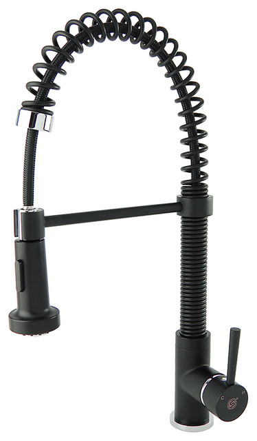 Spring Pull Down Kitchen Faucet Black With Chrome Accents ...