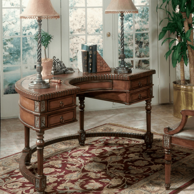 Hand Carved Leather Top Crescent Shape Desk - Traditional - Desks And ...