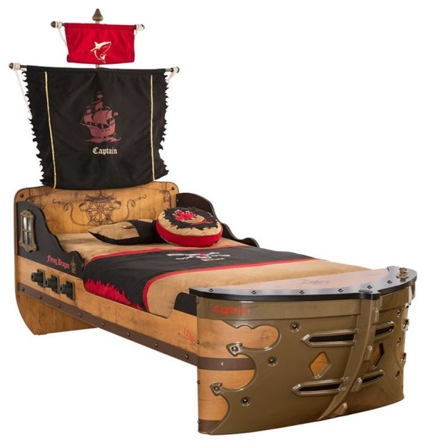 Cilek Kids Room Pirate Rustic Hard-Wood Twin Ship Bed in Dark Brown ...