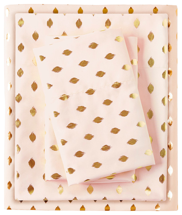 Intelligent Design Metallic Dot Printed Sheet Set, Blush/Gold - Modern ...