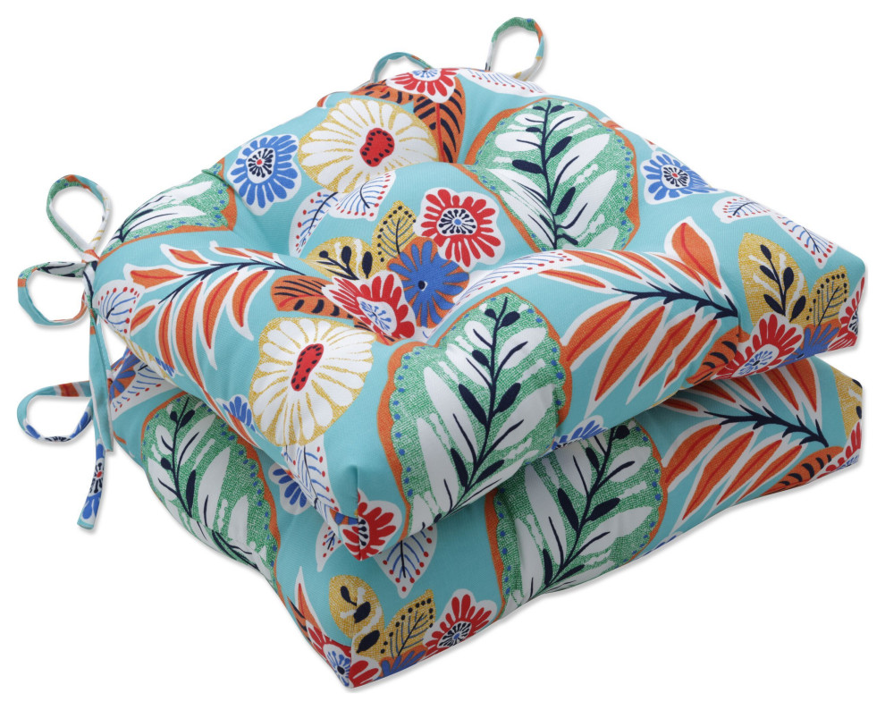Marlow Aqua Reversible Chair Pad Set of 2 - Seat Cushions - by Pillow ...