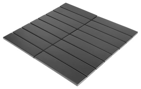 Gio Black Matte 1.25" X 6" Stacked Linear Porcelain Mosaic Tile, Swatch ...