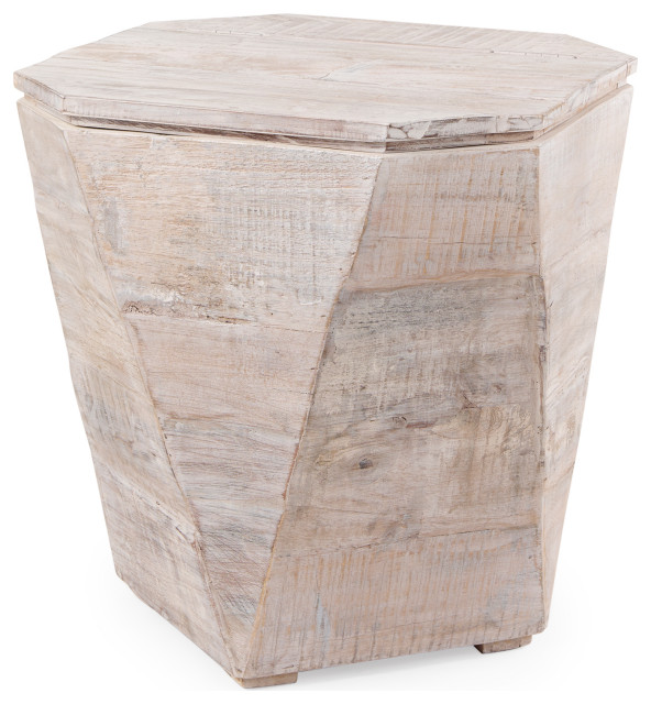 Esagono Reclaimed Wood Octagonal Side Table w/Hidden Storage ...