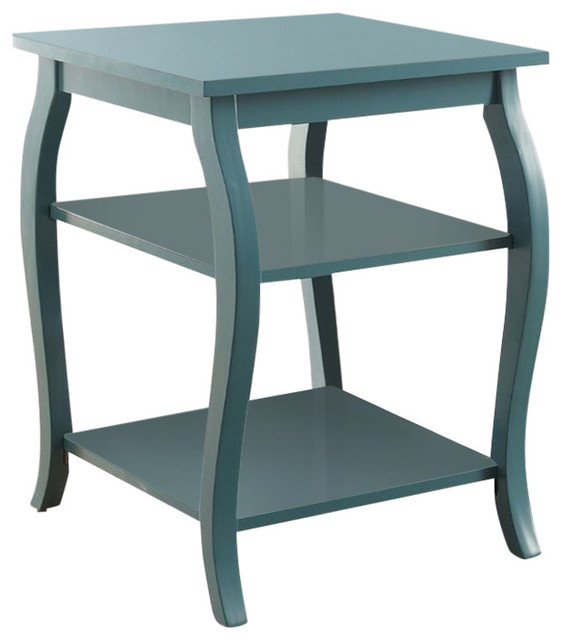 Bowery Hill 2 Shelves Square Wood End Table with Cabriole Legs in Teal ...