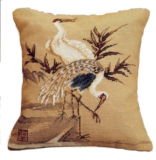 Cranes Petit Point Pillow - Traditional - Decorative Pillows - by Hkh ...