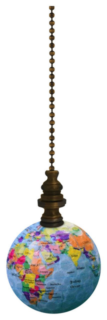 Earth Globe Ceiling Fan Pull, 2.25"h with 12" Antiqued Brass Chain ...