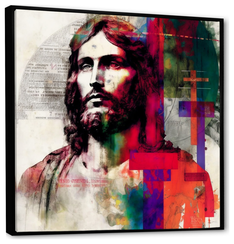 Pop Art Jesus Portrait I Framed Canvas, 16x16 - Contemporary - Prints ...