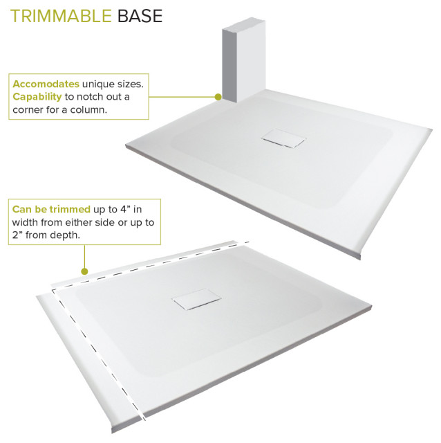 Transolid Zero Threshold Center Drain Shower Base, 48-in L x 35.5-in W ...