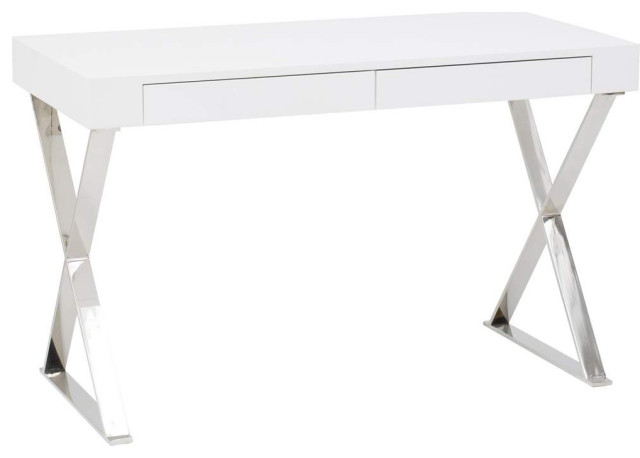 Frank Alexa Desk, Modern White Office Desk, Chic Glam Writing Desk ...