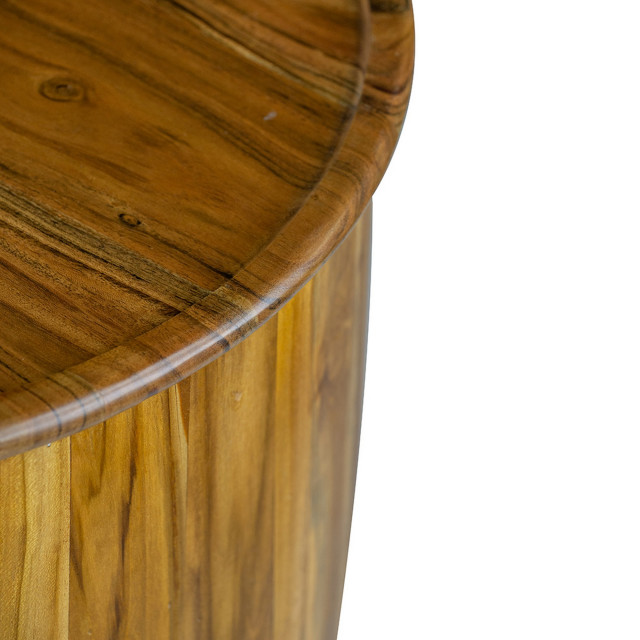 Benzara Round Accent Side Table, Mango Wood, Barrel Shape, Classic ...