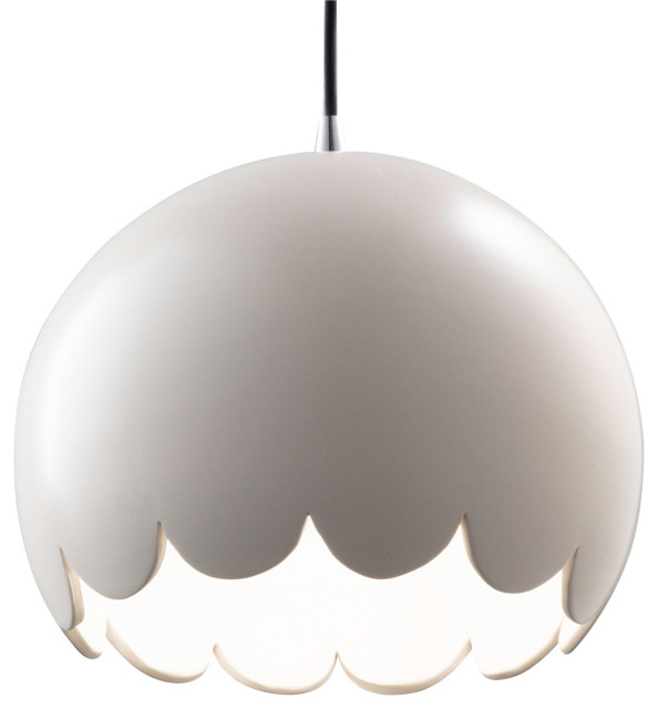 Radiance Scallop Pendant, Polished Chrome, Matte White Shade, Black ...