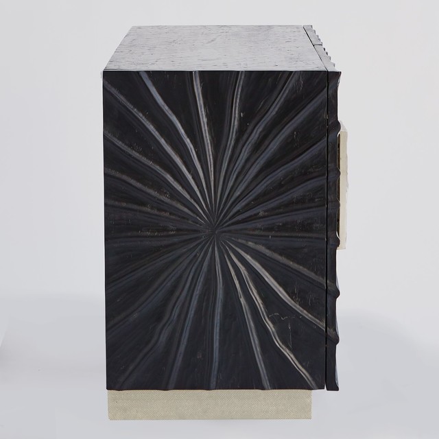 Gorgeous Modern Black Silver Sunburst Cabinet, Console Table Pleated ...