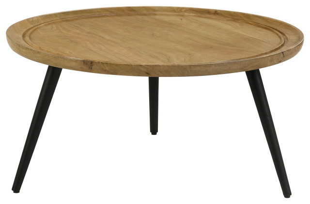 Zoe Round Coffee Table With Trio Legs Natural and Black - Midcentury ...