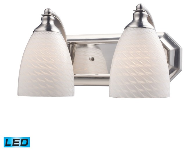 2 Light Vanity, Satin Nickel and White Swirl Glass, LED - Traditional ...