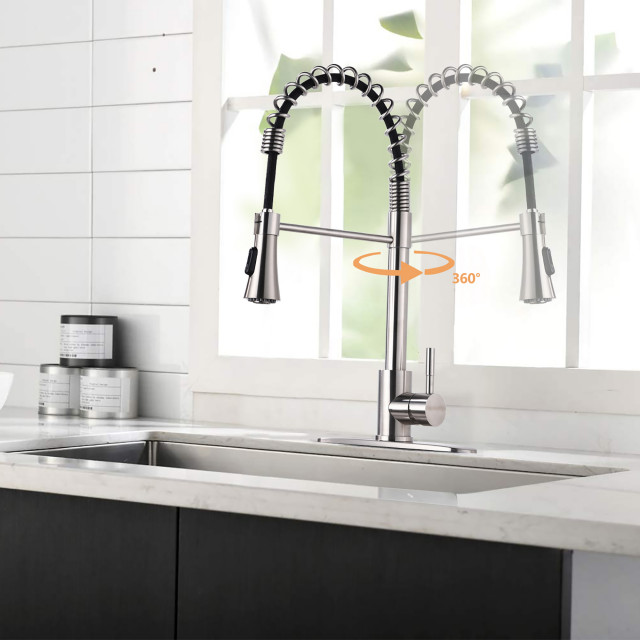 Single Handle Deck Mounted Spring Neck Pull Down Kitchen Faucet with ...