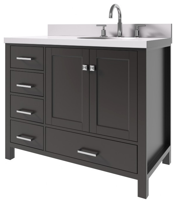 Cambridge Espresso 43" Oval Sink Vanity With White Quartz Top ...