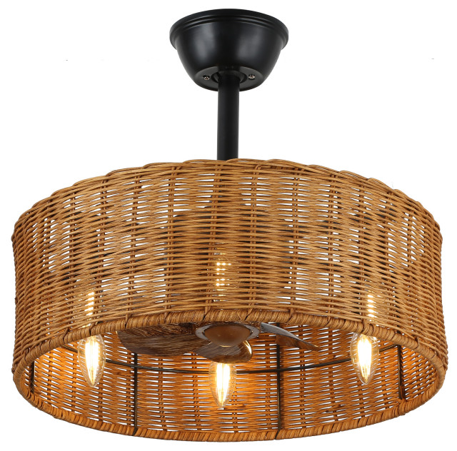 18In Rattan Weaving Ceiling Fan 6-Light 3-Speed with Remote and Light ...