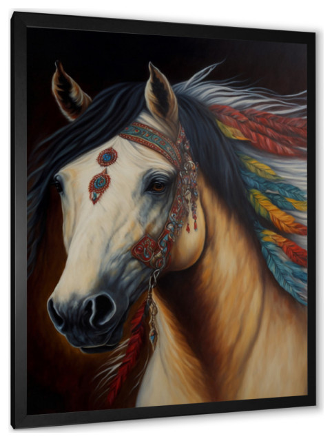 Amerindian Horse With Feathers V Framed Print, 12x20 - Southwestern ...