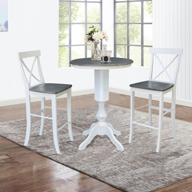 30" Round Pedestal Bar Height Table with 2 X-Back Bar Height Stools ...