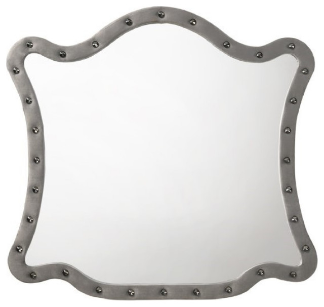 Benzara BM275531 Scalloped Wall Mirror, Tufted Velvet, Crystal Accents ...