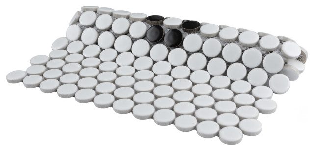 Metro Penny w/Black Flower Porcelain Mosaic Tile, Sample - Contemporary ...