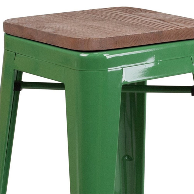 Flash Furniture 24" Backless Metal Counter Stool in Green, 30" - Industrial - Bar Stools And ...