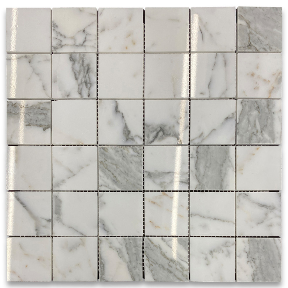 2x2 Square Statuary Statuario White Italian Marble Mosaic Tile Polishe ...