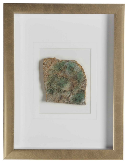 Rectangular Wooden Shadow Box with Encased Faux Stone, Green and Gold ...